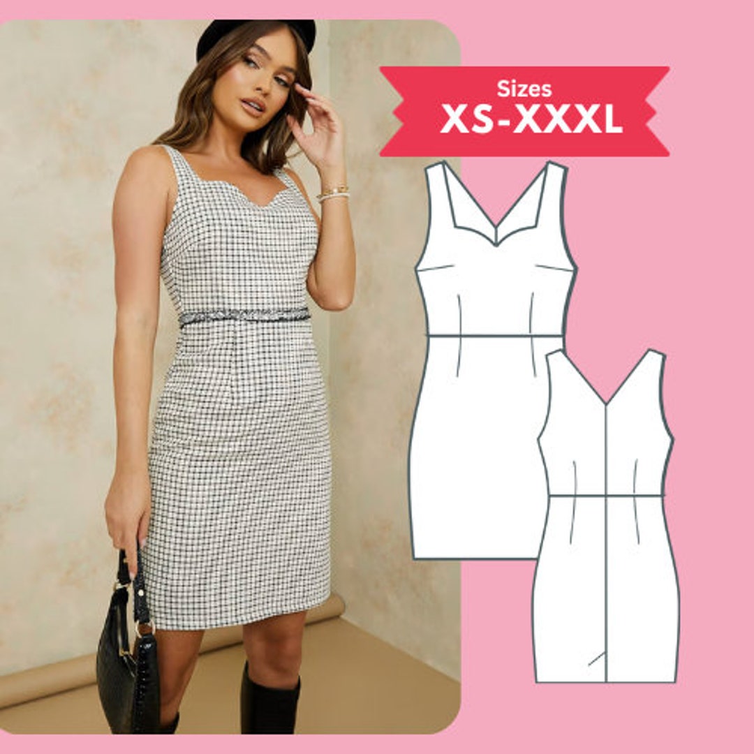 Sweetheart Neck Dress Pdf Sewing Pattern Sleeveless Pencil - Etsy