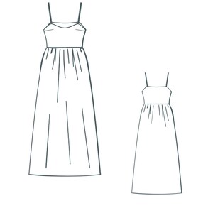 Gathered Waist Dress Pdf Sewing Pattern Thin Strap Dress Spaghetti ...