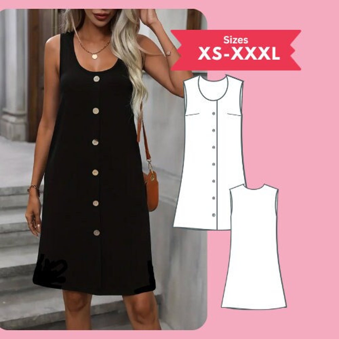 Button Front Dress PDF Sewing Pattern Short Sleeveless Shirt Dress ...