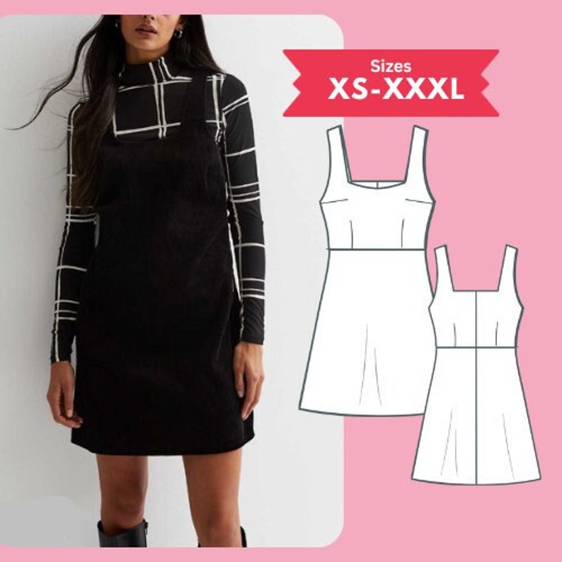 PDF Pinafore Dress Sewing Pattern Sleeveless Square Neck A-line Dress ...