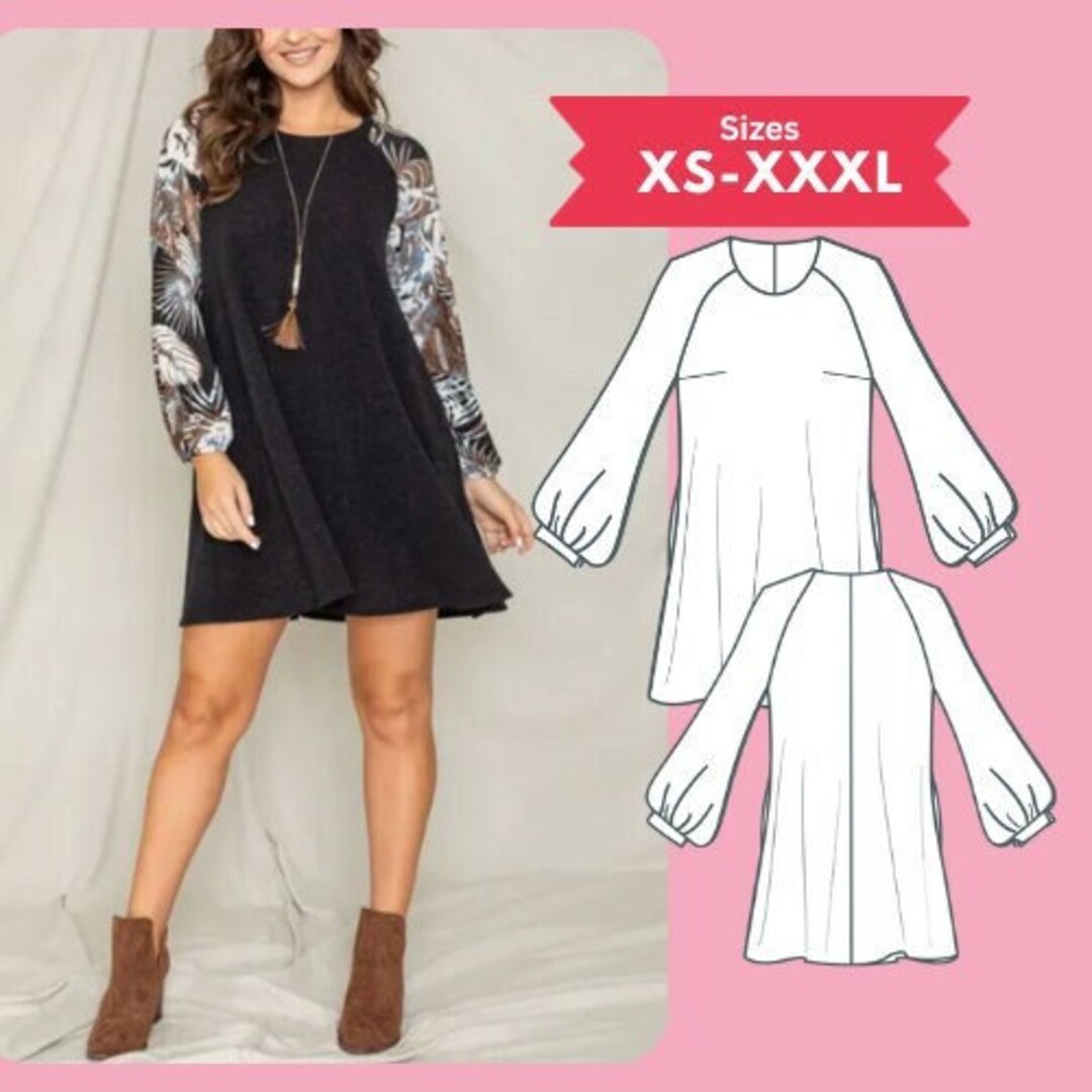 Raglan Sleeve Dress Sewing Pattern Lantern Sleeve Pocket Dress PDF ...