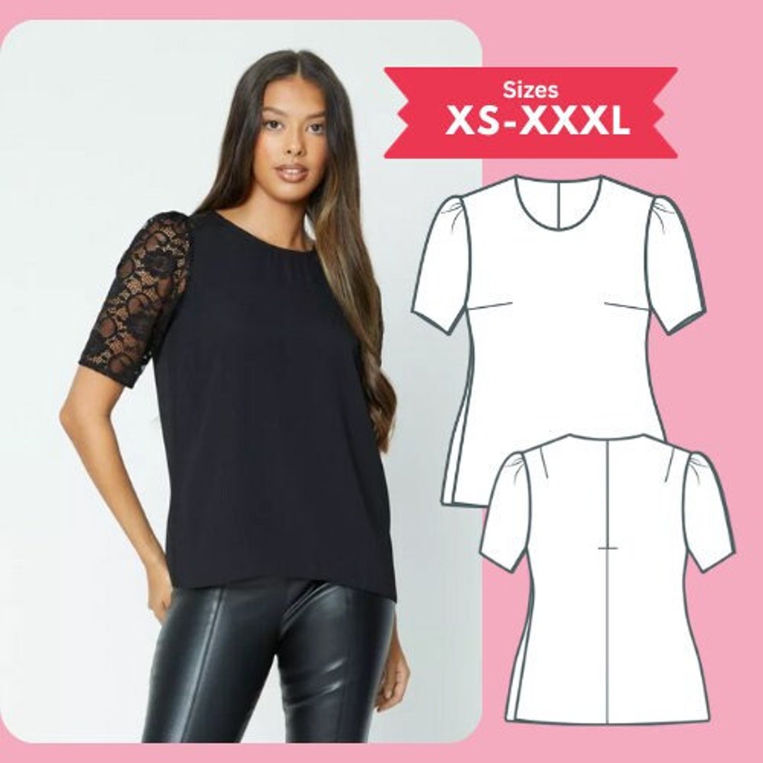 Puff Sleeve Blouse Pdf Sewing Pattern Round Neck Short Sleeve Top ...