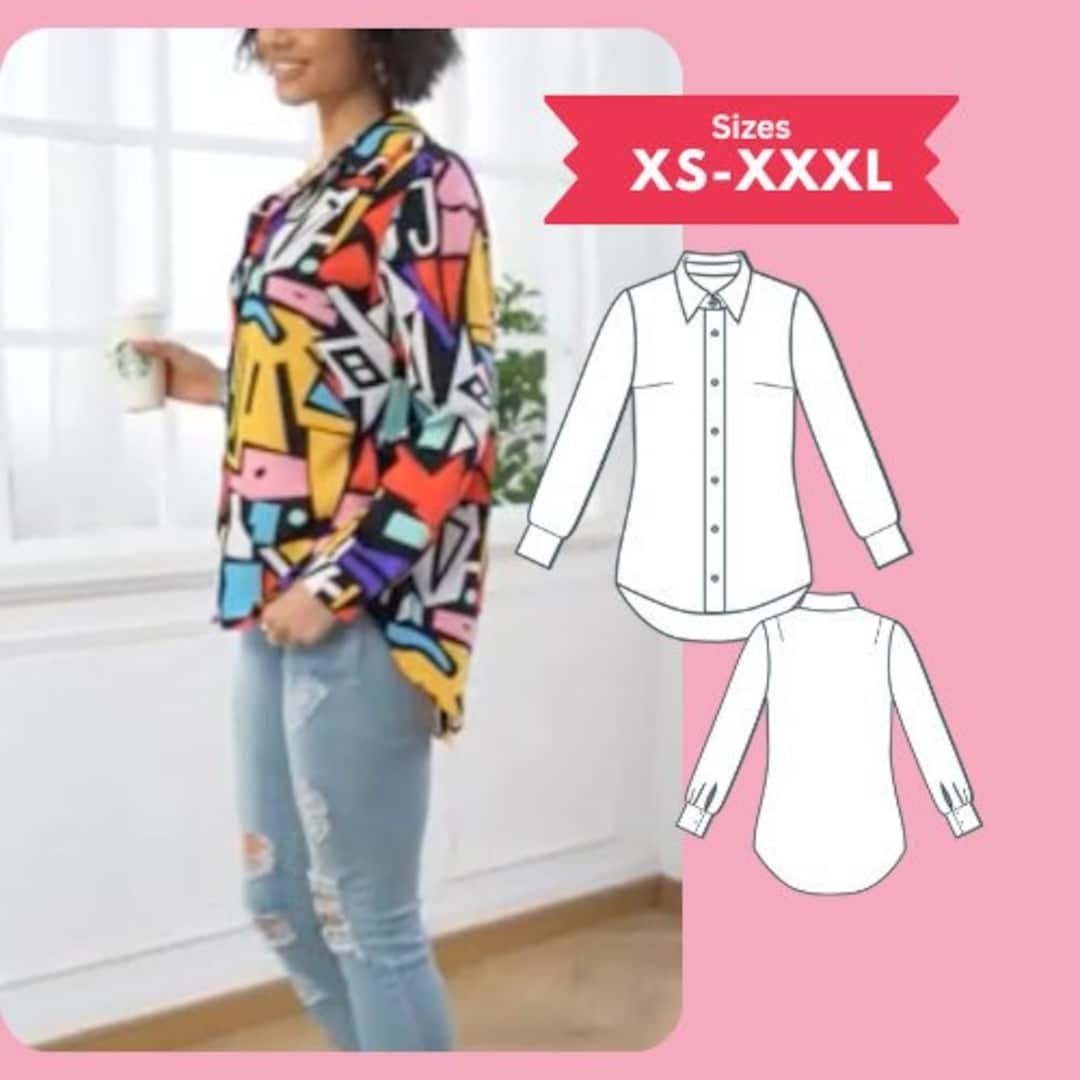 Loose Fit Shirt Pdf Sewing Pattern Long Sleeve Button up Tunic Shirt ...