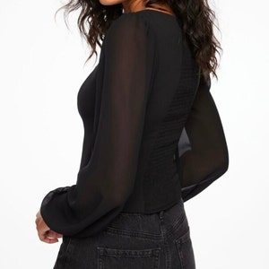 PDF Square Neck Blouse Sewing Pattern Bishop Sleeve Long Sleeve Top ...