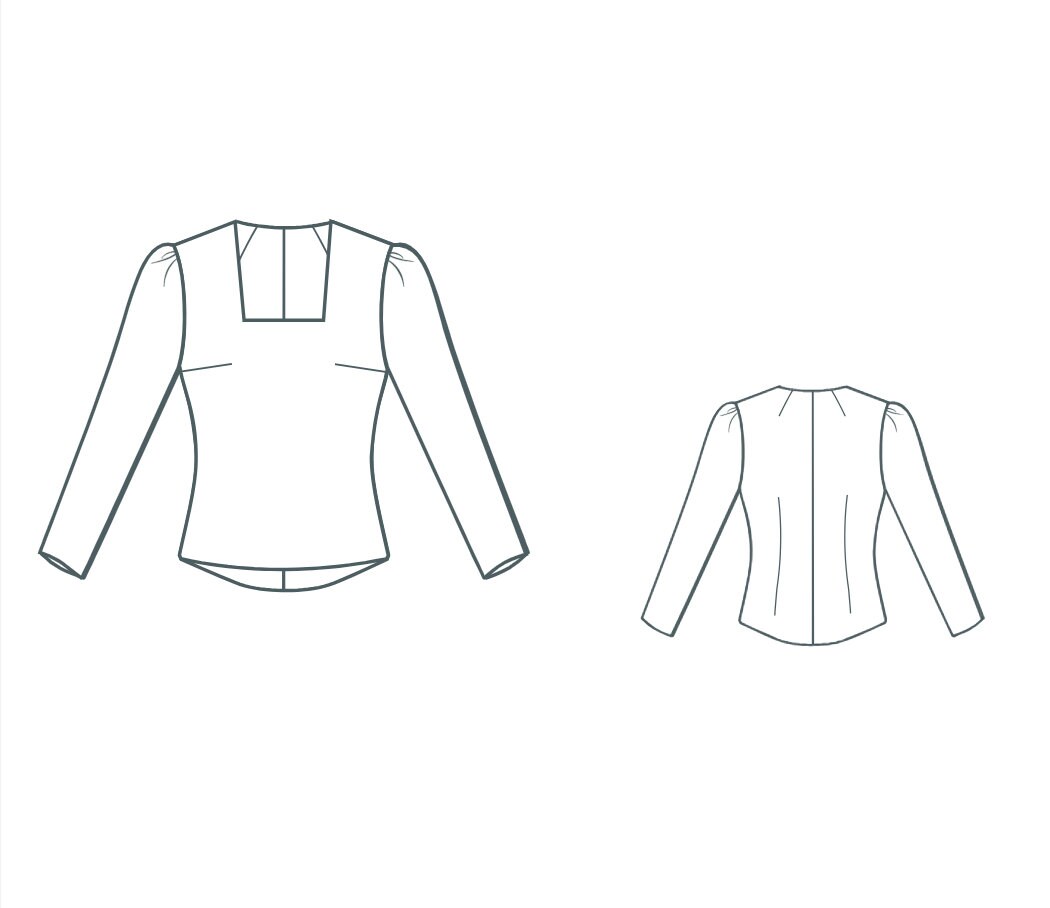Square Neck Top Pdf Sewing Pattern Puff Sleeve Long Sleeve Blouse