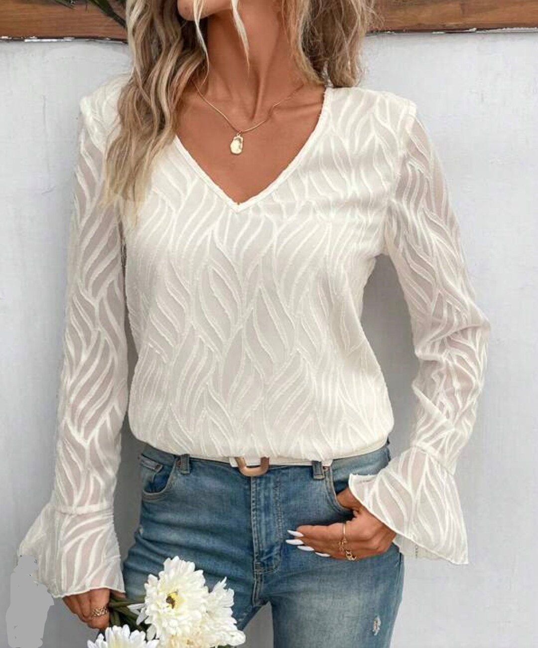 Chiffon Blouse Sewing Pattern, V-neck Ruffle Sleeve (PDF Pattern) - Etsy