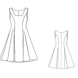 PDF Flared Dress Sewing Pattern Sleeveless Square Neck Midi Dress ...