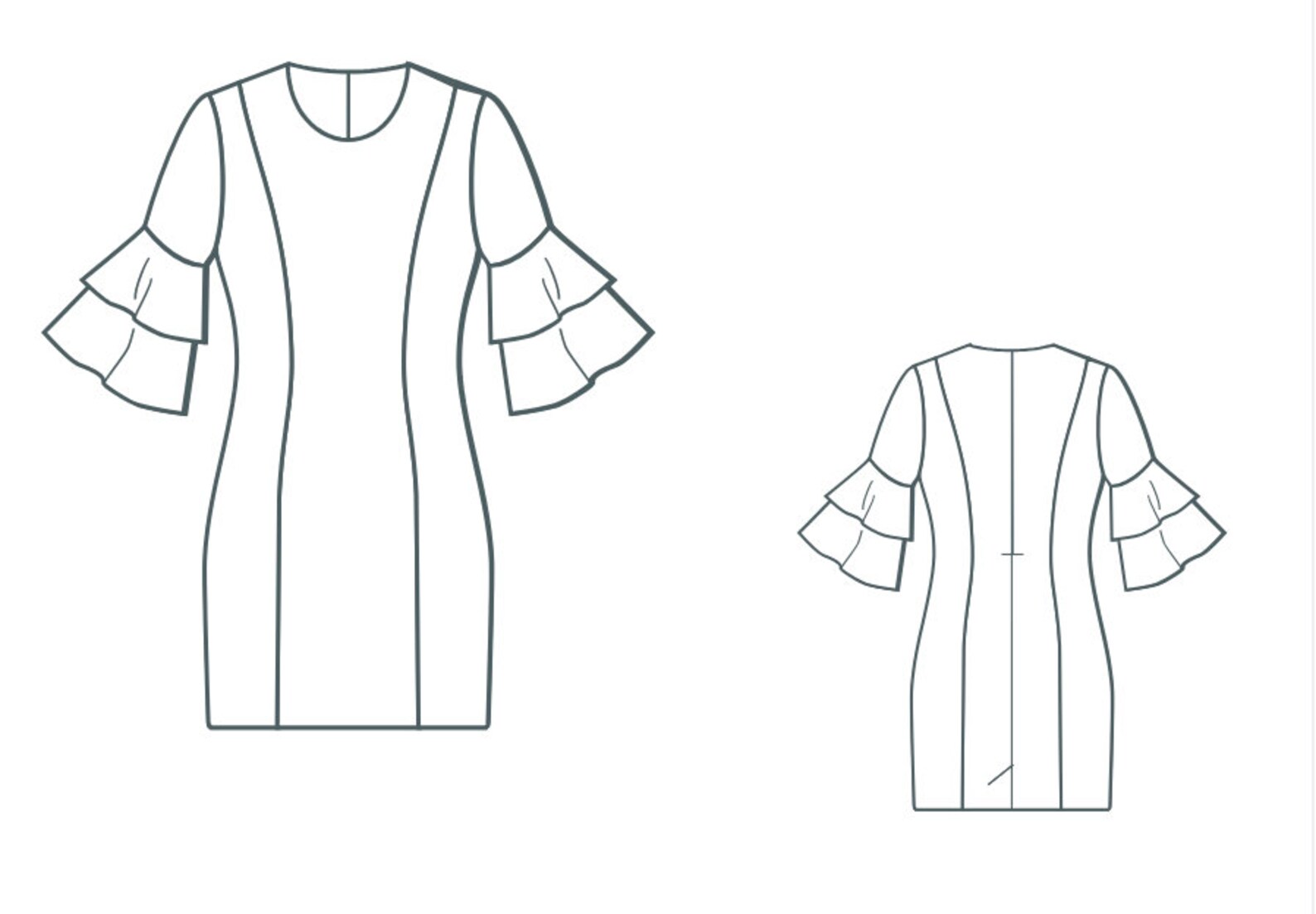 Pdf Fitted Dress Sewing Pattern Double Ruffle Sleeve Pencil Dress ...