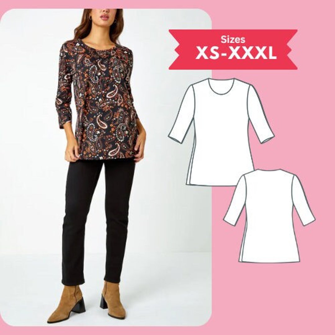 Loose Fit T-shirt PDF Sewing Pattern Crewneck Stretch Knit Top Tunic ...