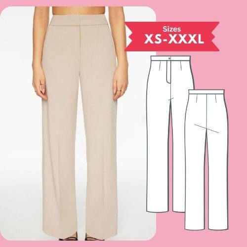 Straight Leg Pants Pdf Sewing Pattern Women Size XS-XXXL Classic ...