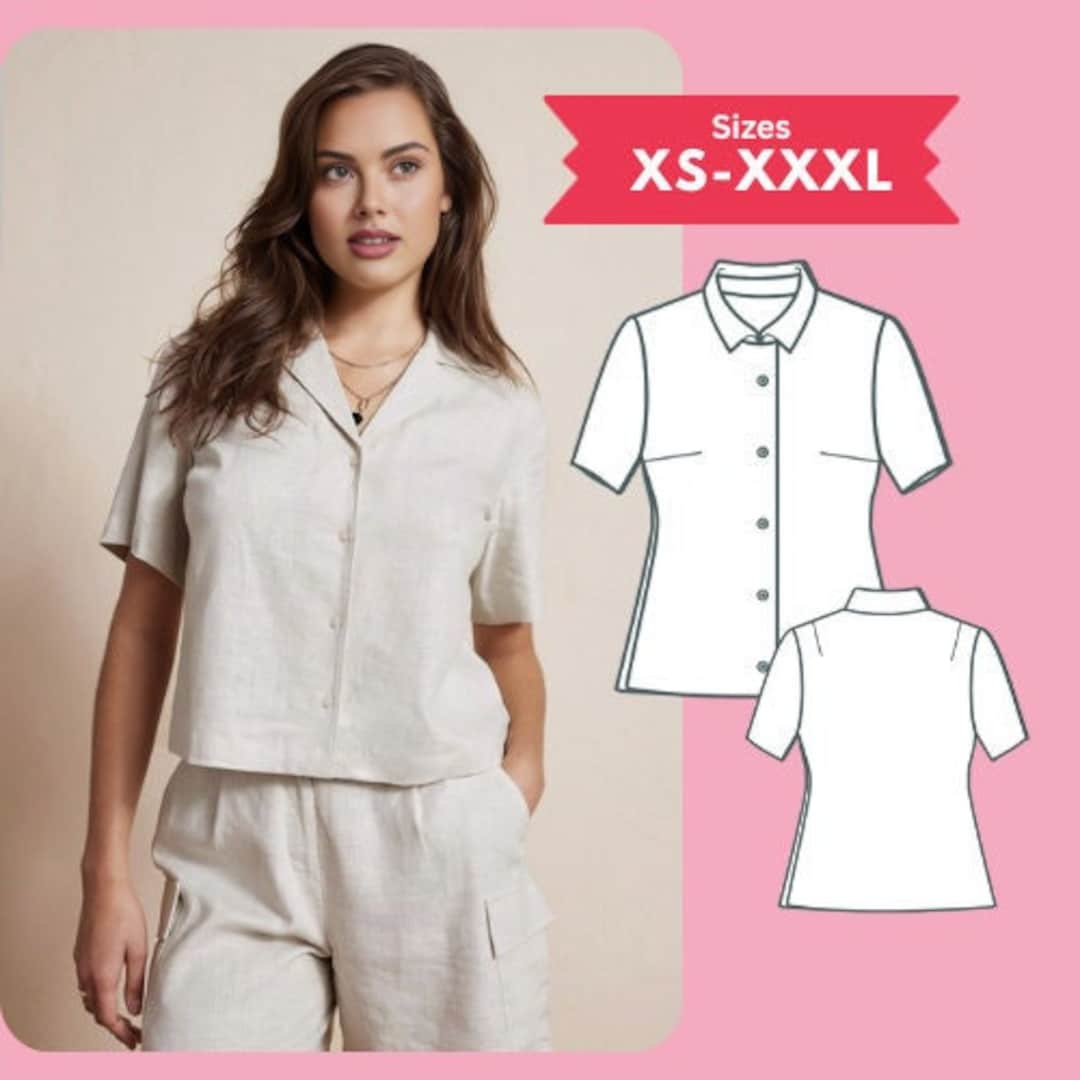 Button up Shirt Pdf Sewing Pattern Short Sleeve Relax Fit Blouse ...