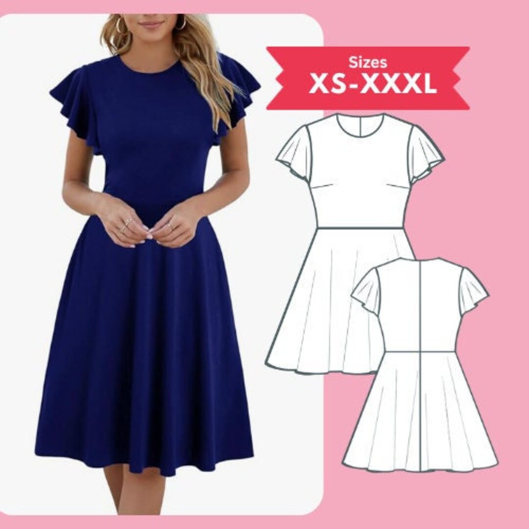 Flared Dress Pdf Sewing Pattern Flutter Sleeve Fit & Flare Dress ...