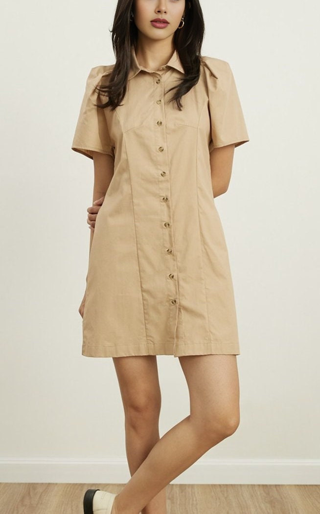 PDF Shirt Dress Sewing Pattern Puff Sleeve Shirt Button Front Dress ...