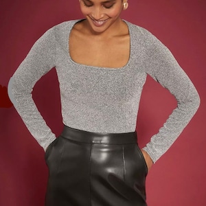 PDF Long Sleeve Top Sewing Pattern Square Neck Stretchy Knit Tee Top ...