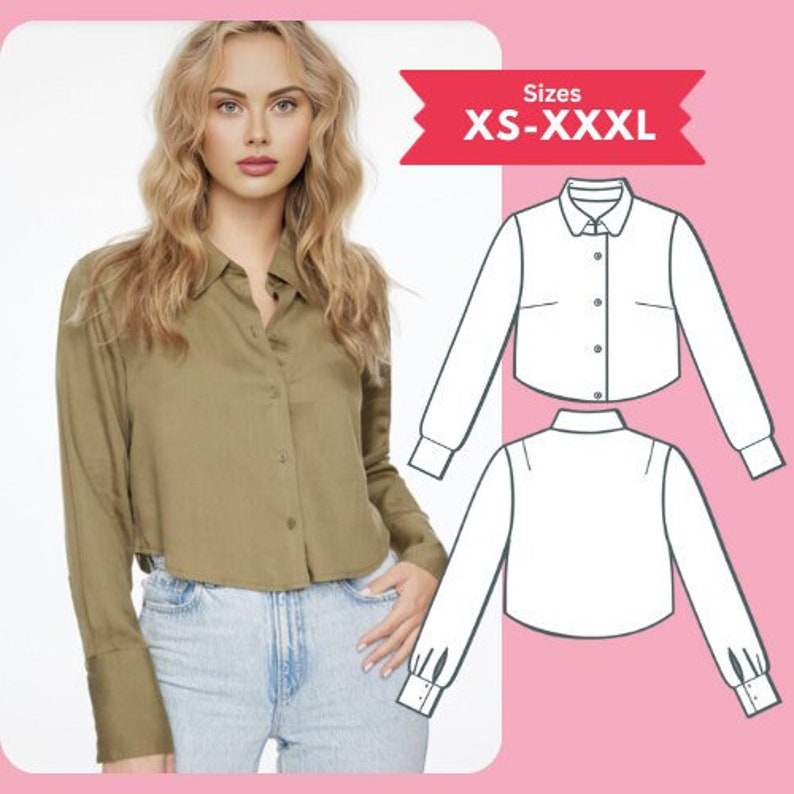 Cropped Shirt Sewing Pattern Loose Fit Button Down Short Shirt ...