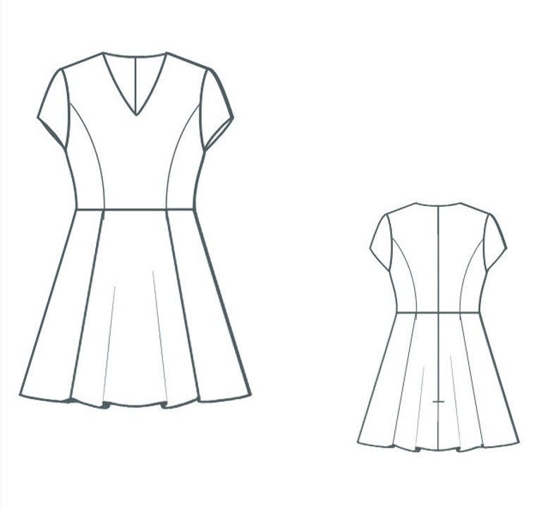 Pdf Flared Dress Pdf Sewing Pattern V-neck Short Sleeve Dress Pattern ...