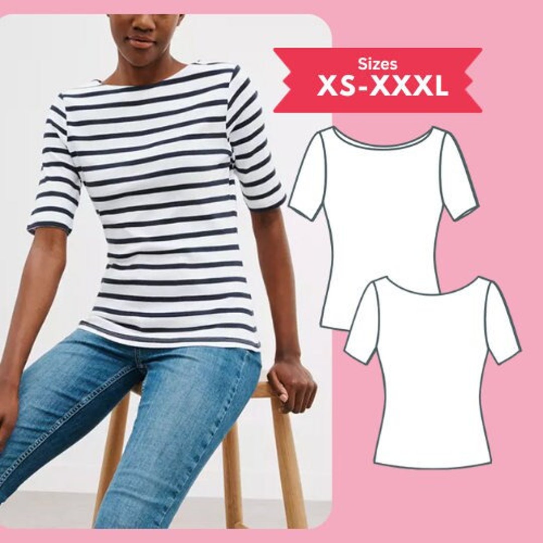 Boatneck Top Pdf Sewing Pattern Short Sleeve Stretchy Knit Top Pattern ...