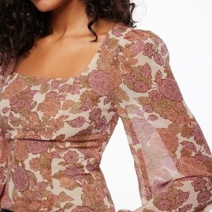 PDF Square Neck Blouse Sewing Pattern Bishop Sleeve Long Sleeve Top ...