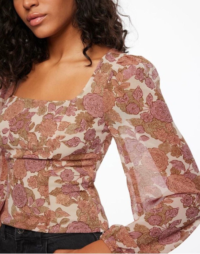 PDF Square Neck Blouse Sewing Pattern Bishop Sleeve Long Sleeve Top ...