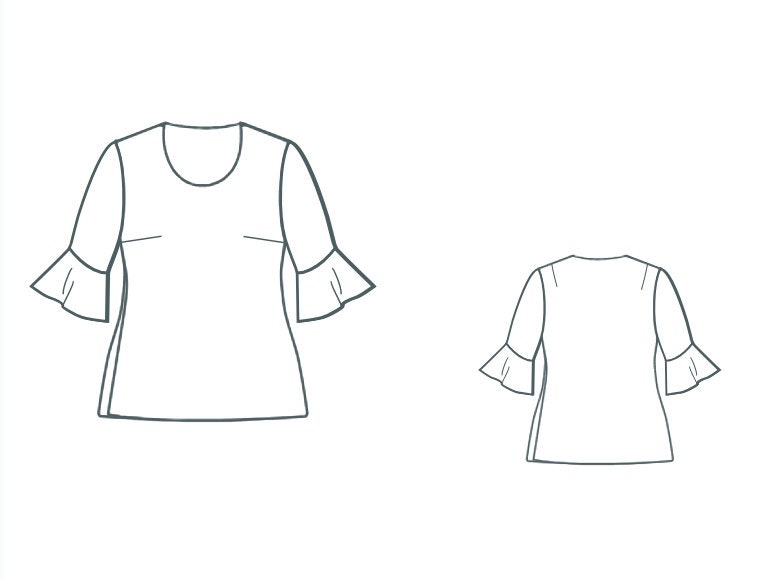 Ruffle Sleeve Top PDF Sewing Pattern Round Neck Blouse Shirt Sewing ...