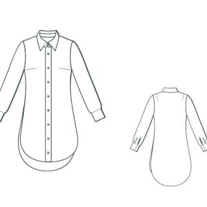 Longline Shirt Pdf Sewing Pattern Long Sleeve Button Down Tunic Shirt ...
