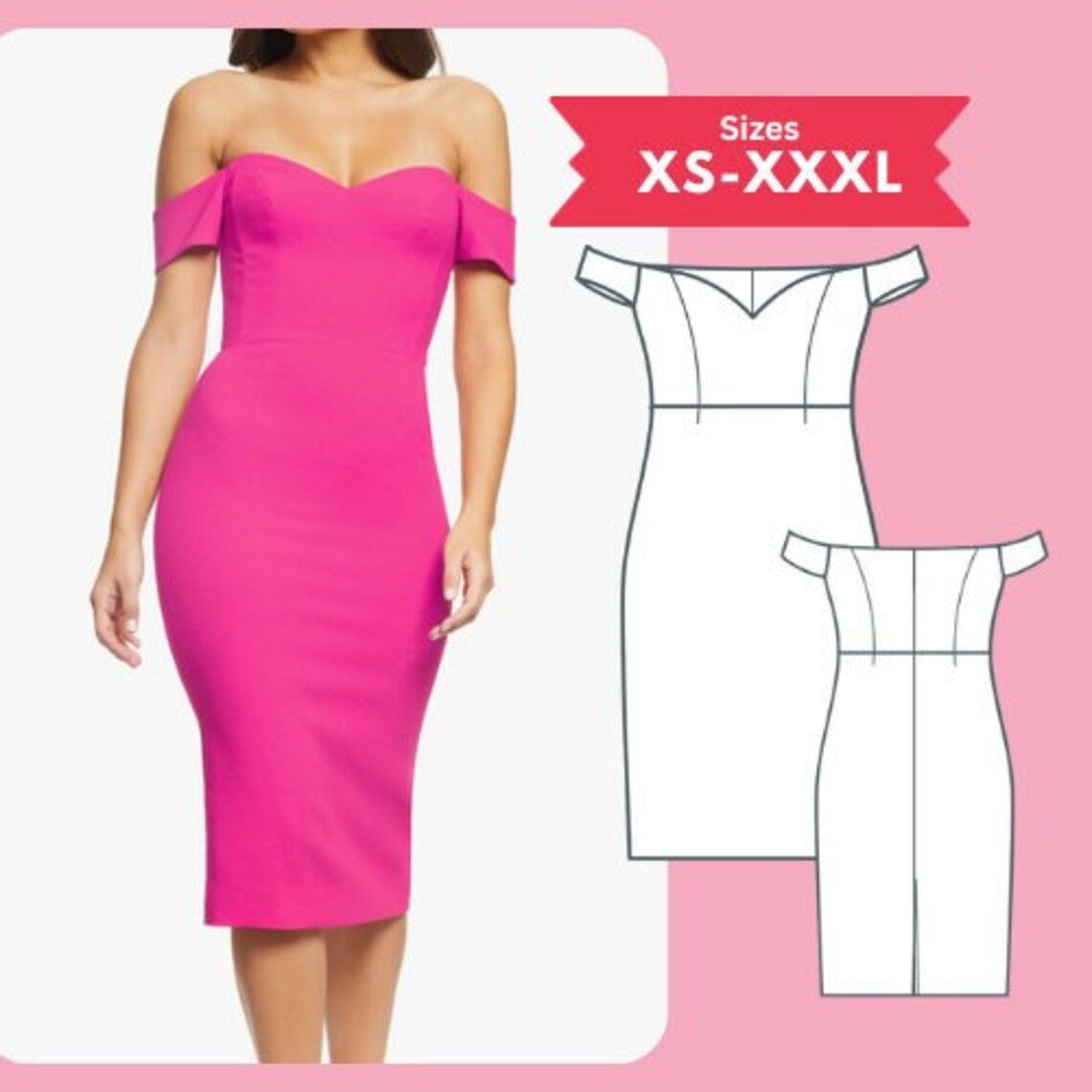 Off Shoulder Dress Pdf Sewing Pattern Sweetheart Dress Pdfpattern ...