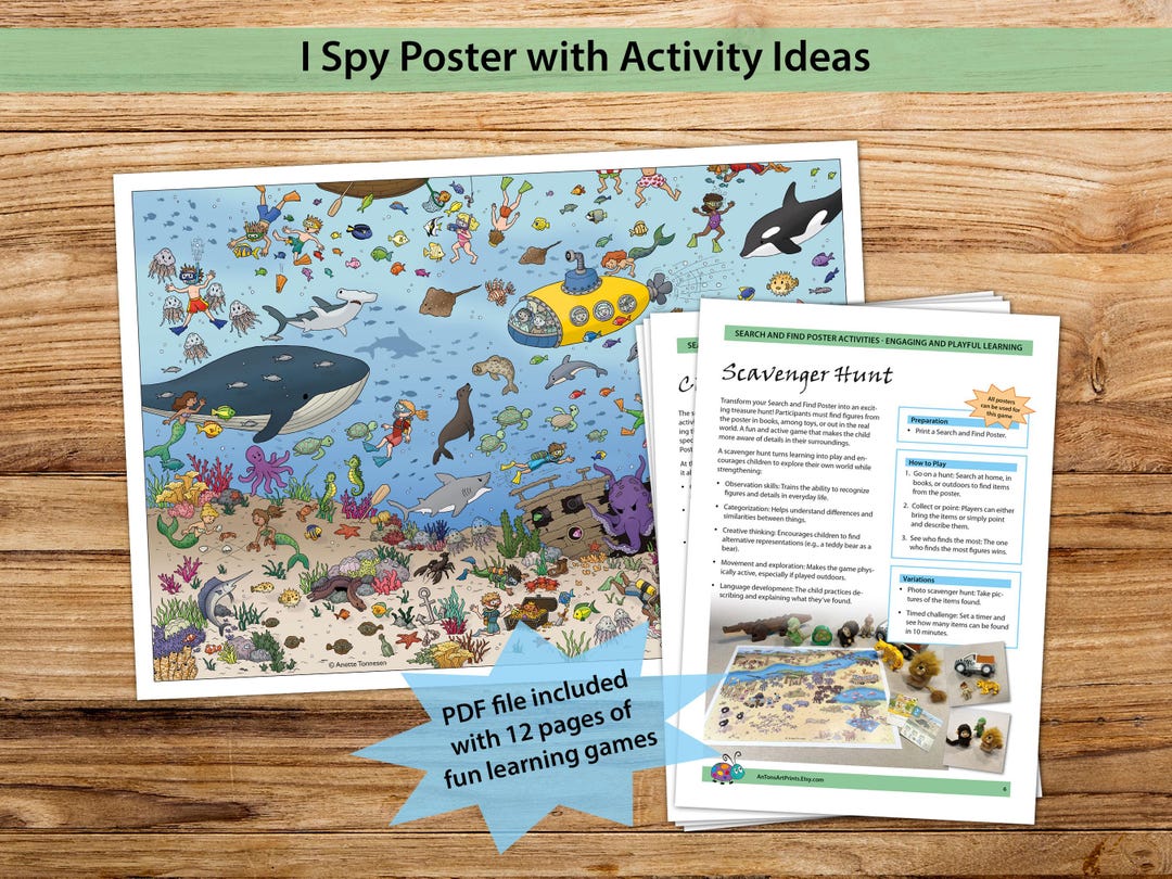 I Spy Sea Poster: Search and Find Activity, Kids Room Wall Art (digital ...