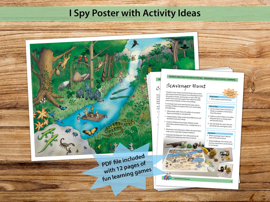 I Spy Jungle Poster With Activity Ideas, Printable Poster Incl 12 Fun ...