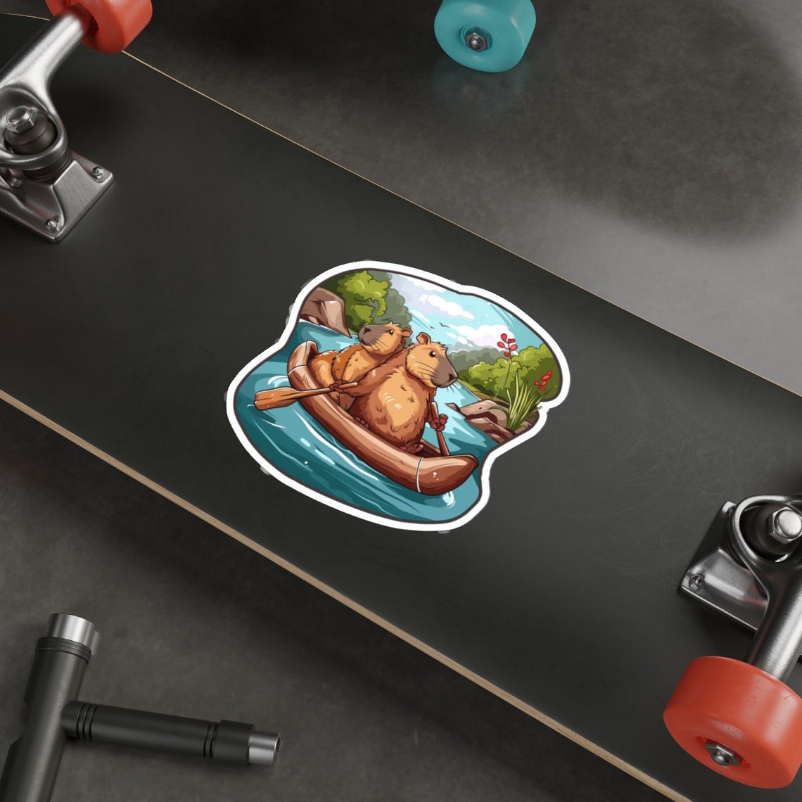 Capybara Sticker Capybaras in a Canoe, Sticker of Capybaras by the Lake ...