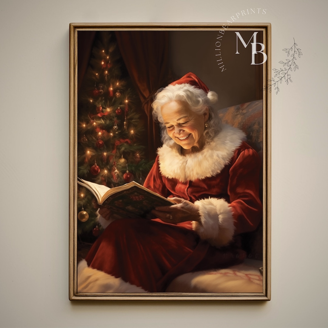 Vintage Christmas Wall Art ,mrs Claus Reading Book Printable,oil ...