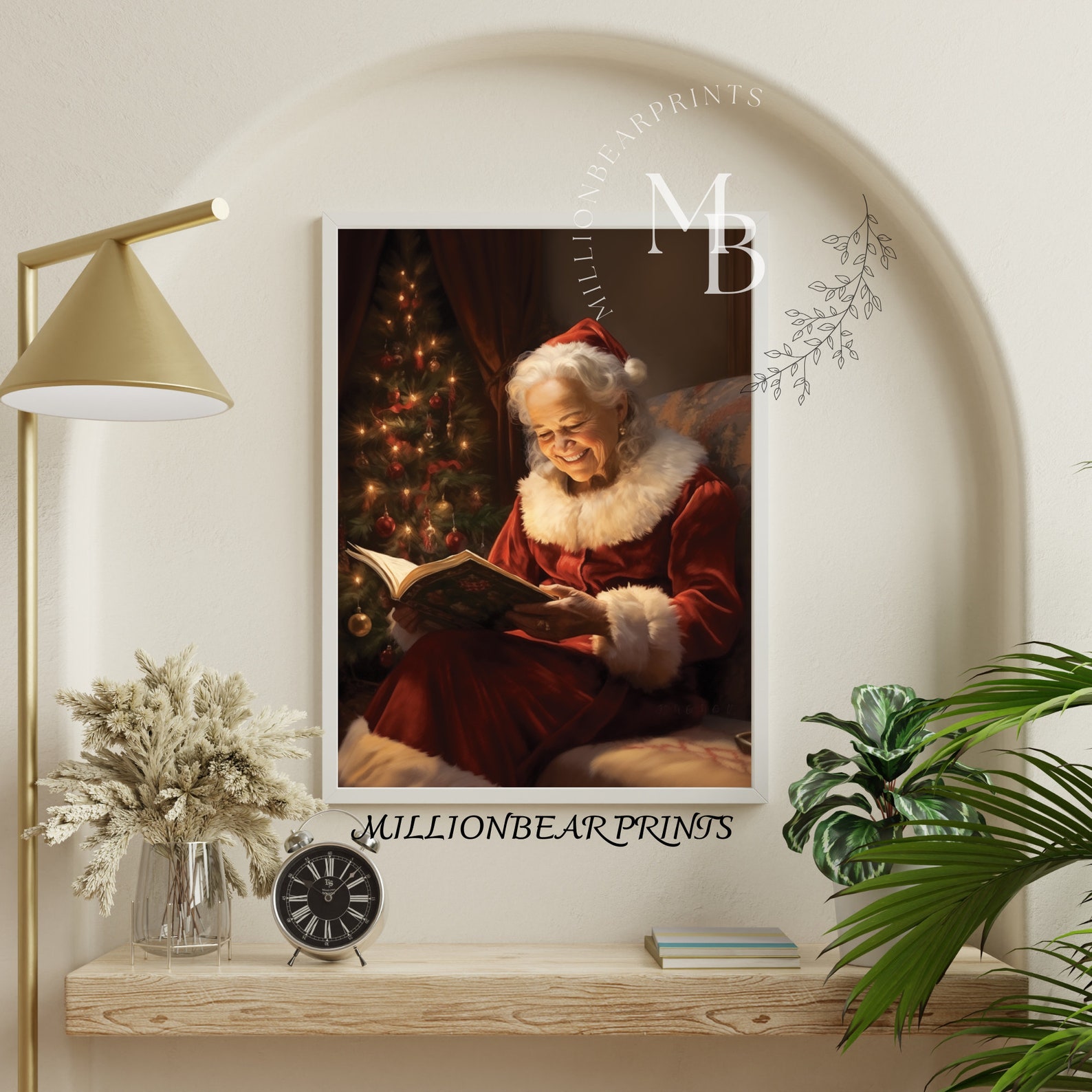 Vintage Christmas Wall Art ,mrs Claus Reading Book Printable,oil ...