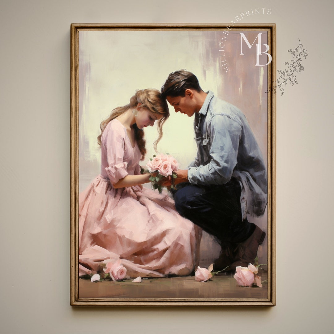 Romantic Couple Art , Valentines Day Print , Wall Art Valentines Day ...