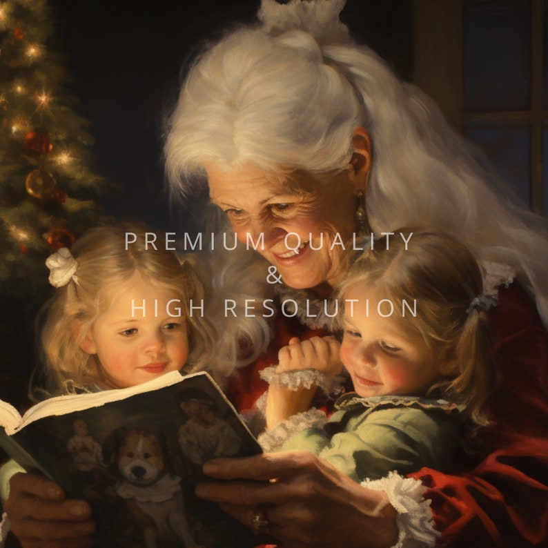 Vintage Christmas Wall Art,mrs Claus Reading Book,children Printable ...