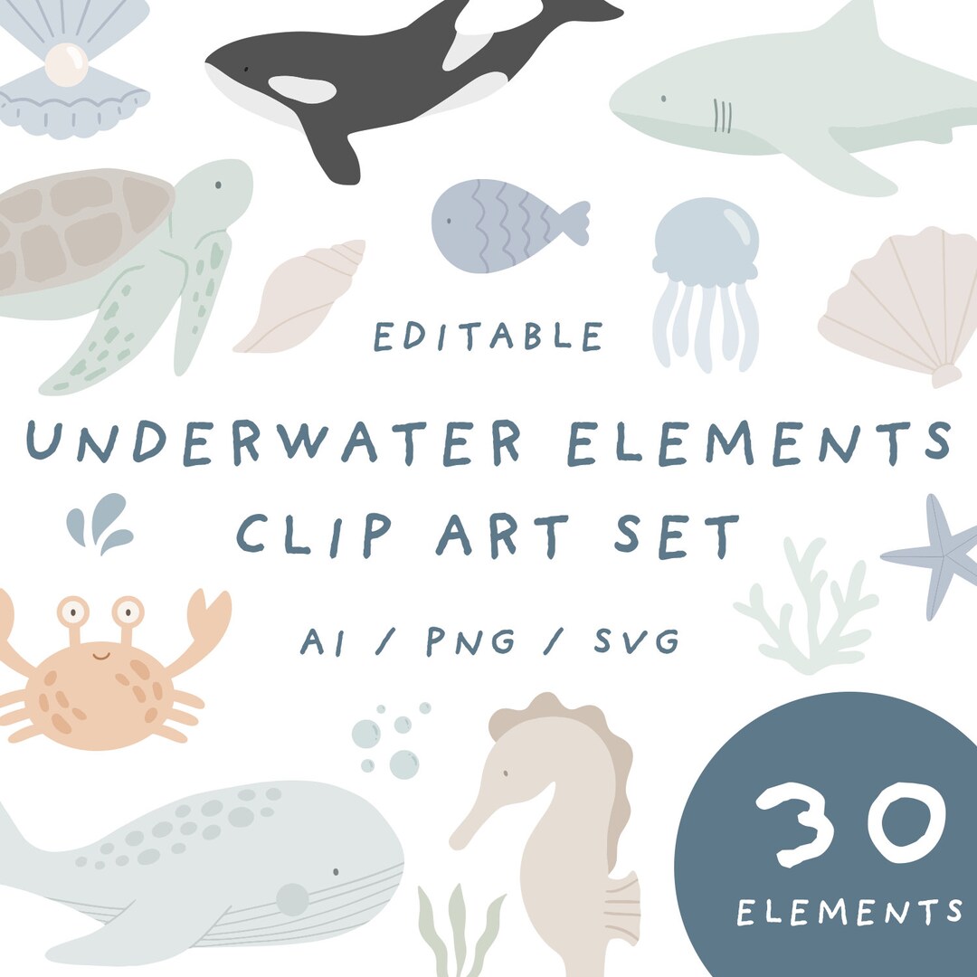 Underwater Animals Clipart Set Under the Sea Clipart Underwater SVG ...