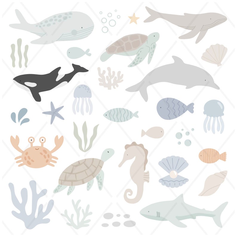 Underwater Animals Clipart Set Under the Sea Clipart Underwater SVG ...