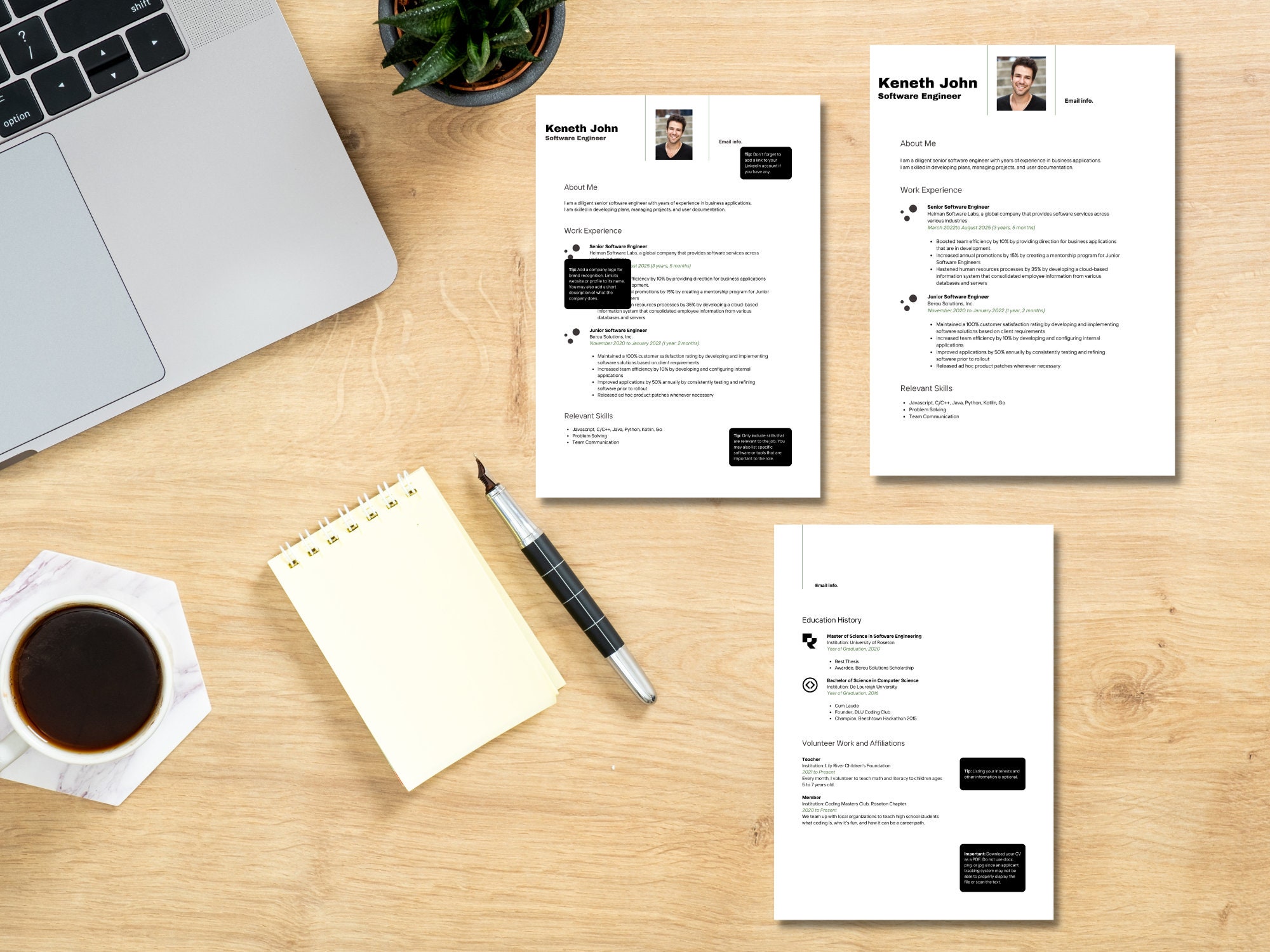 Professional Resume Template - Editable CV Design - Instant ...