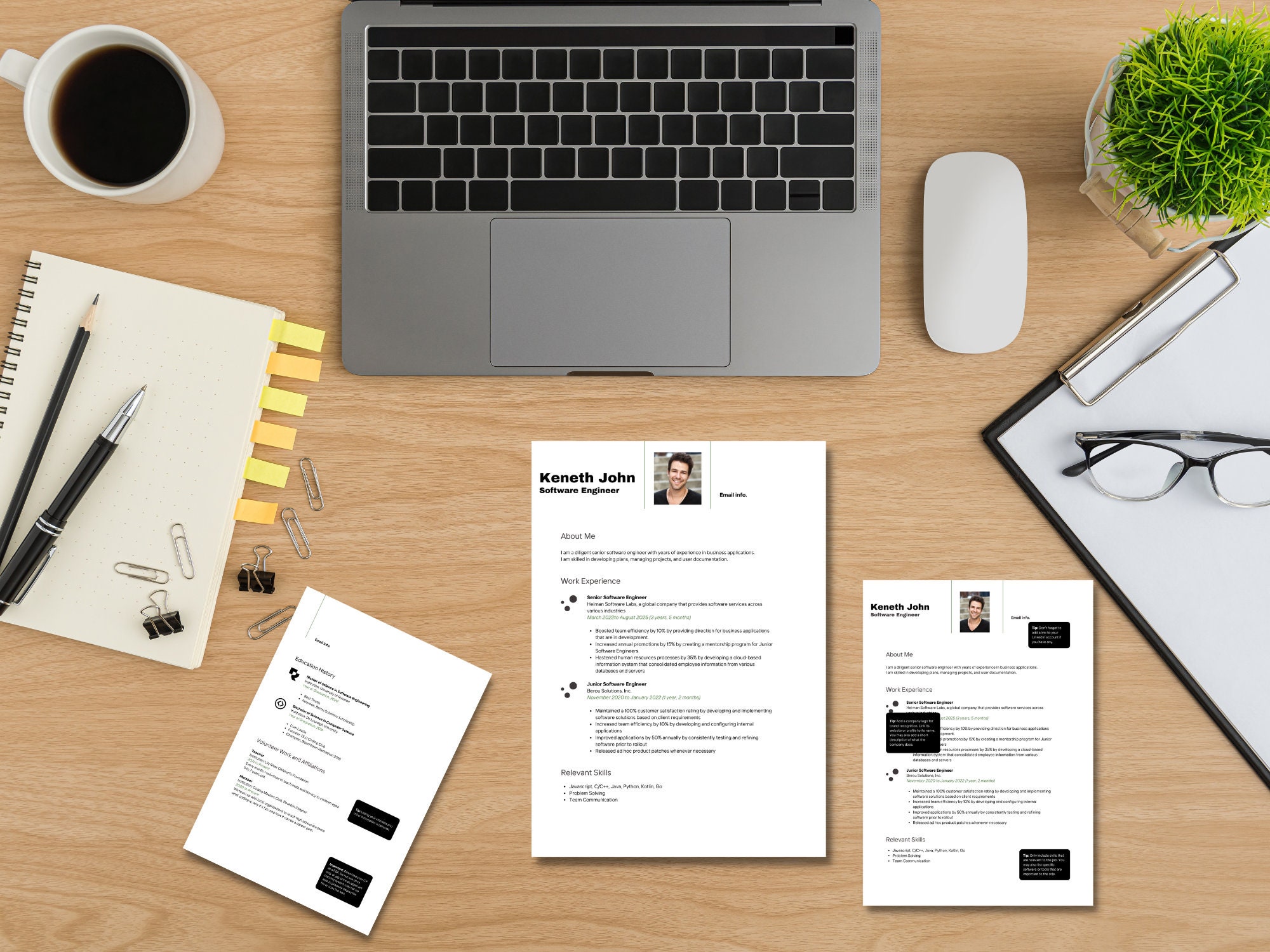 Professional Resume Template - Editable CV Design - Instant ...