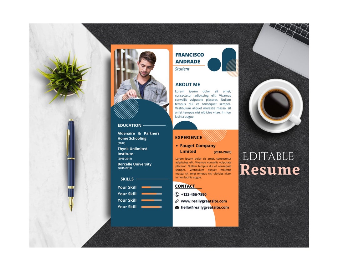 Blue Orange Modern High School Resume, Creative Student Resume, Canva ...