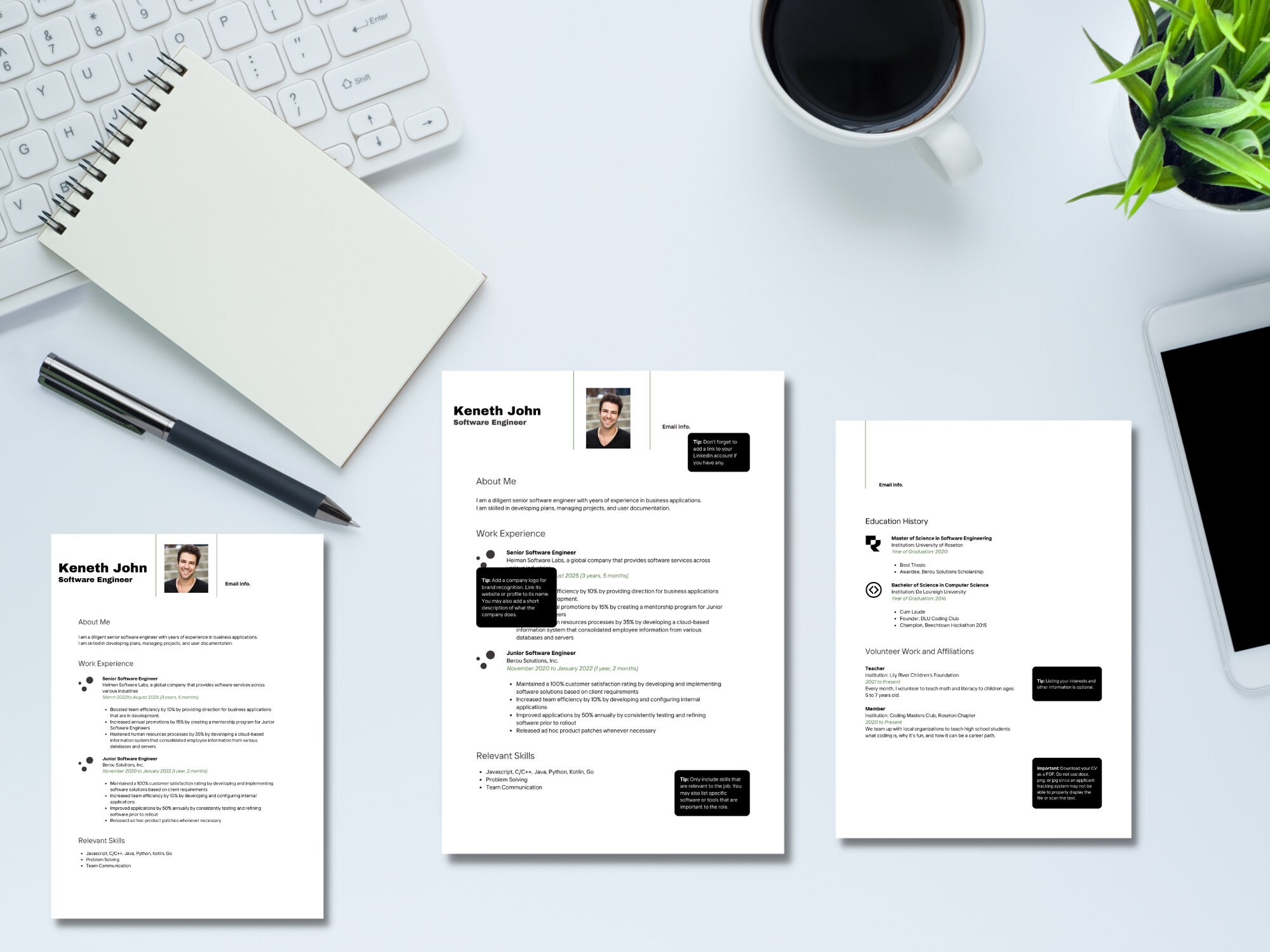 Professional Resume Template - Editable CV Design - Instant ...