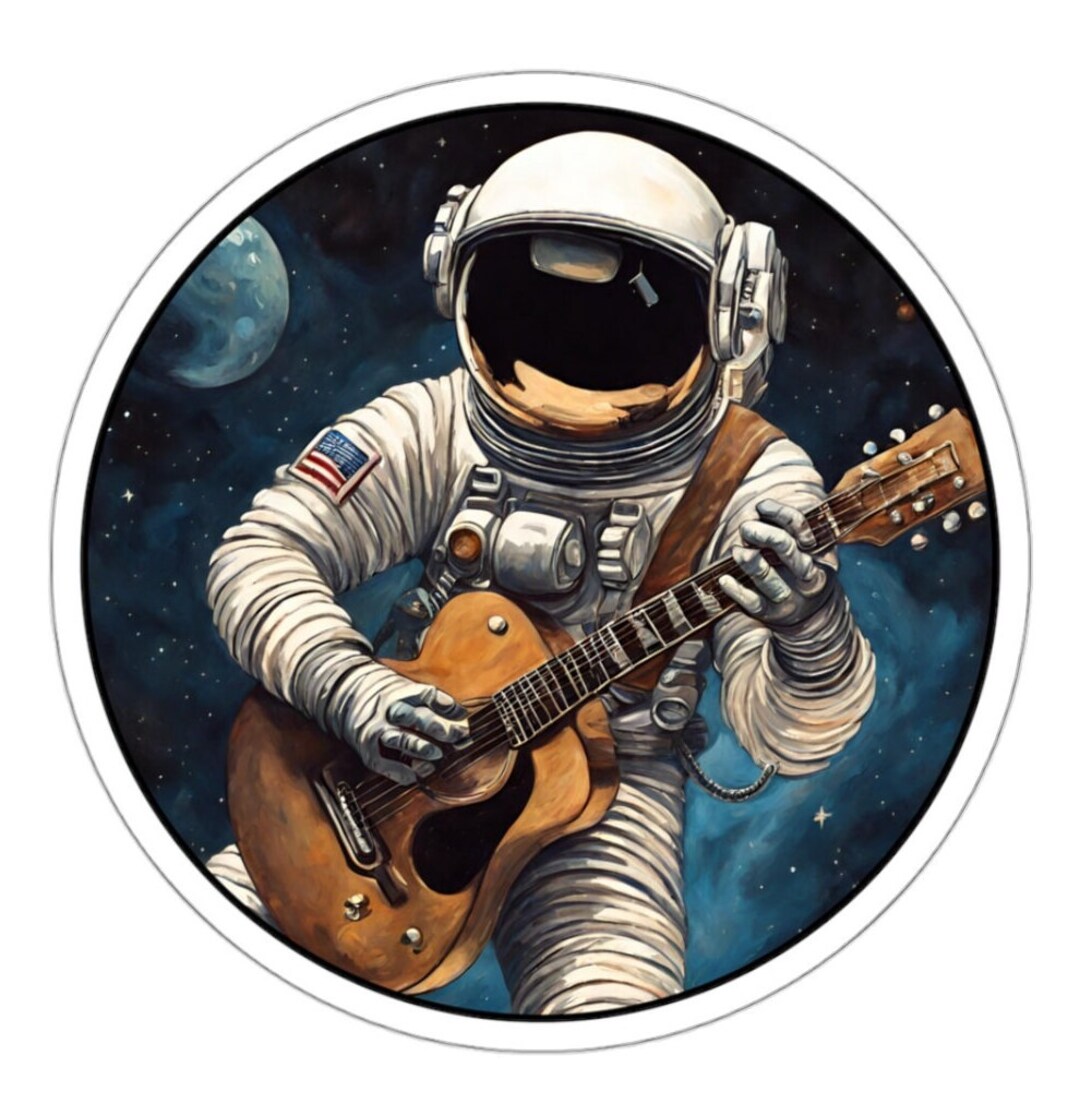 Cute Astronaut Laptop Sticker, Astronaut in Space Playing Guitar Theme ...