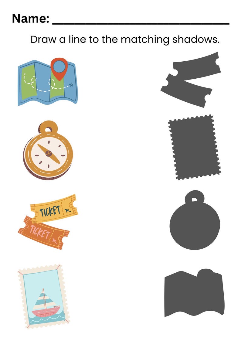 30 Shadow Matching Activity Worksheets, Match the Picture, Kindergarten ...