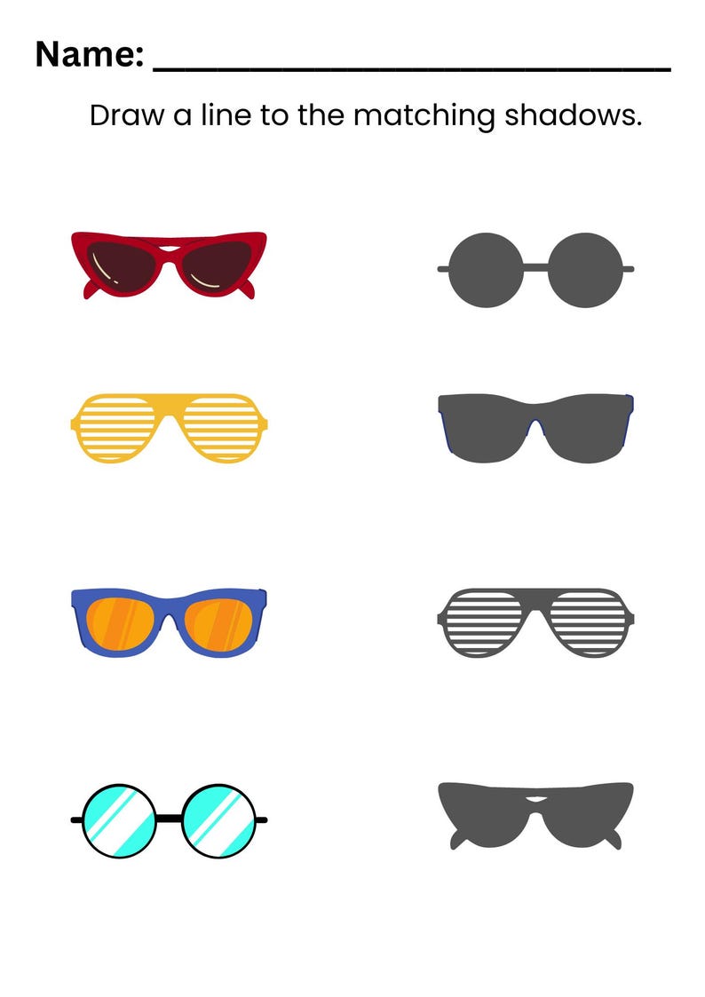 30 Shadow Matching Activity Worksheets, Match the Picture, Kindergarten ...