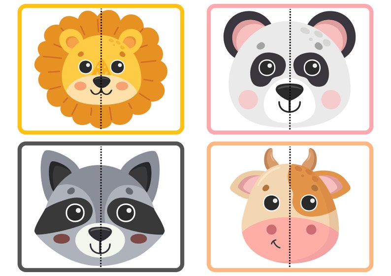 Animal Shapes Matching Card Game, Symmetry Puzzle, Printable Toddler ...