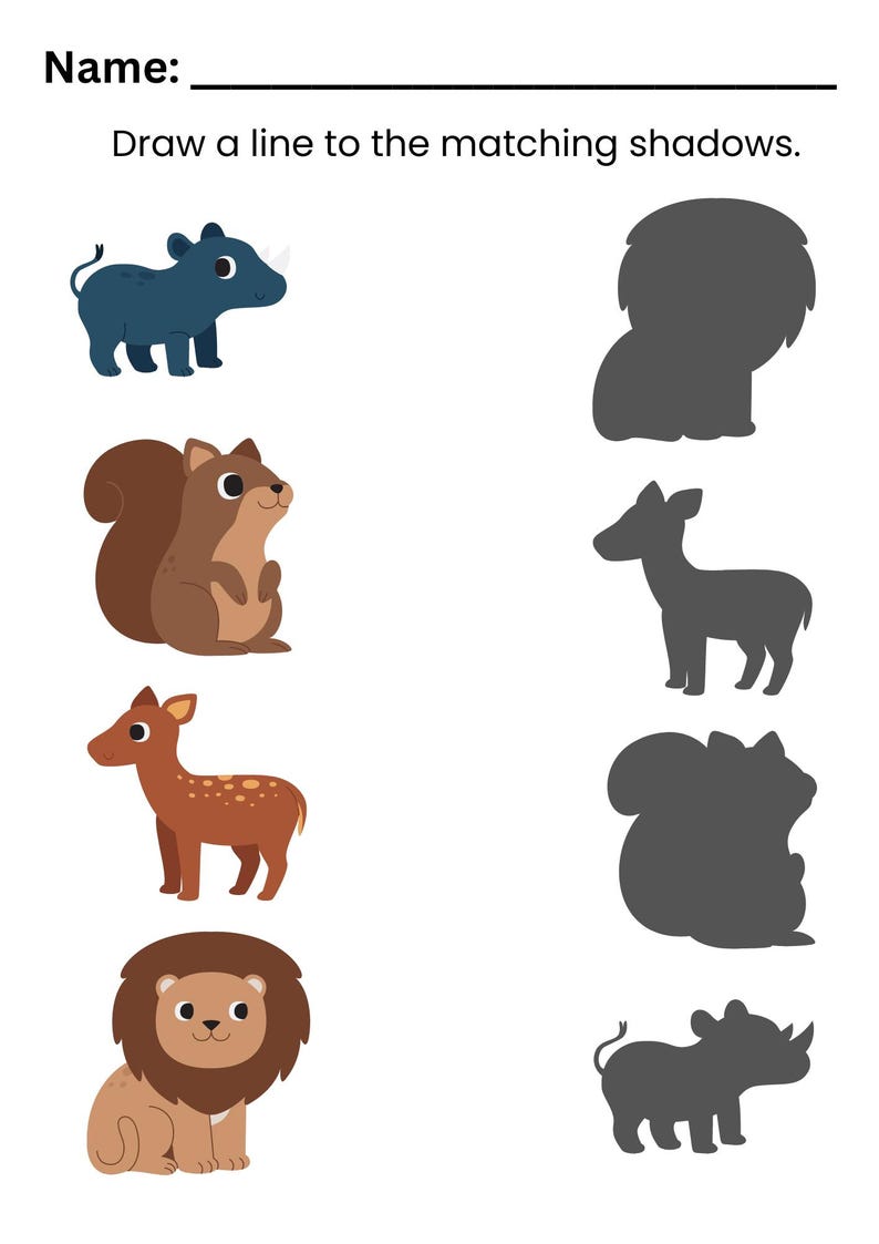 30 Shadow Matching Activity Worksheets, Match the Picture, Kindergarten ...