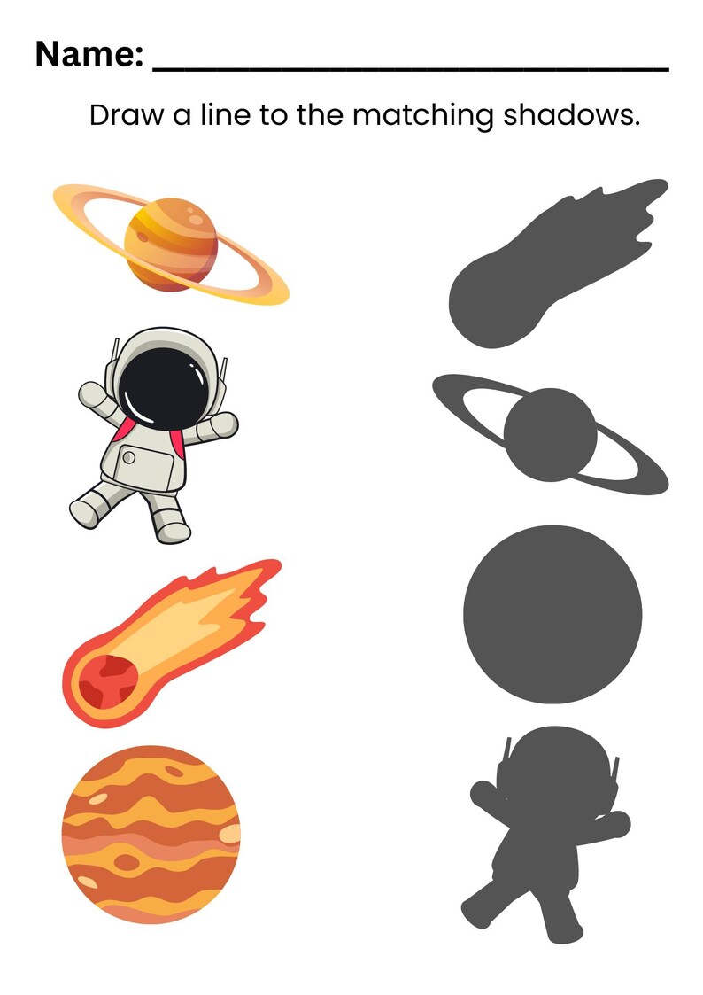 30 Shadow Matching Activity Worksheets, Match the Picture, Kindergarten ...