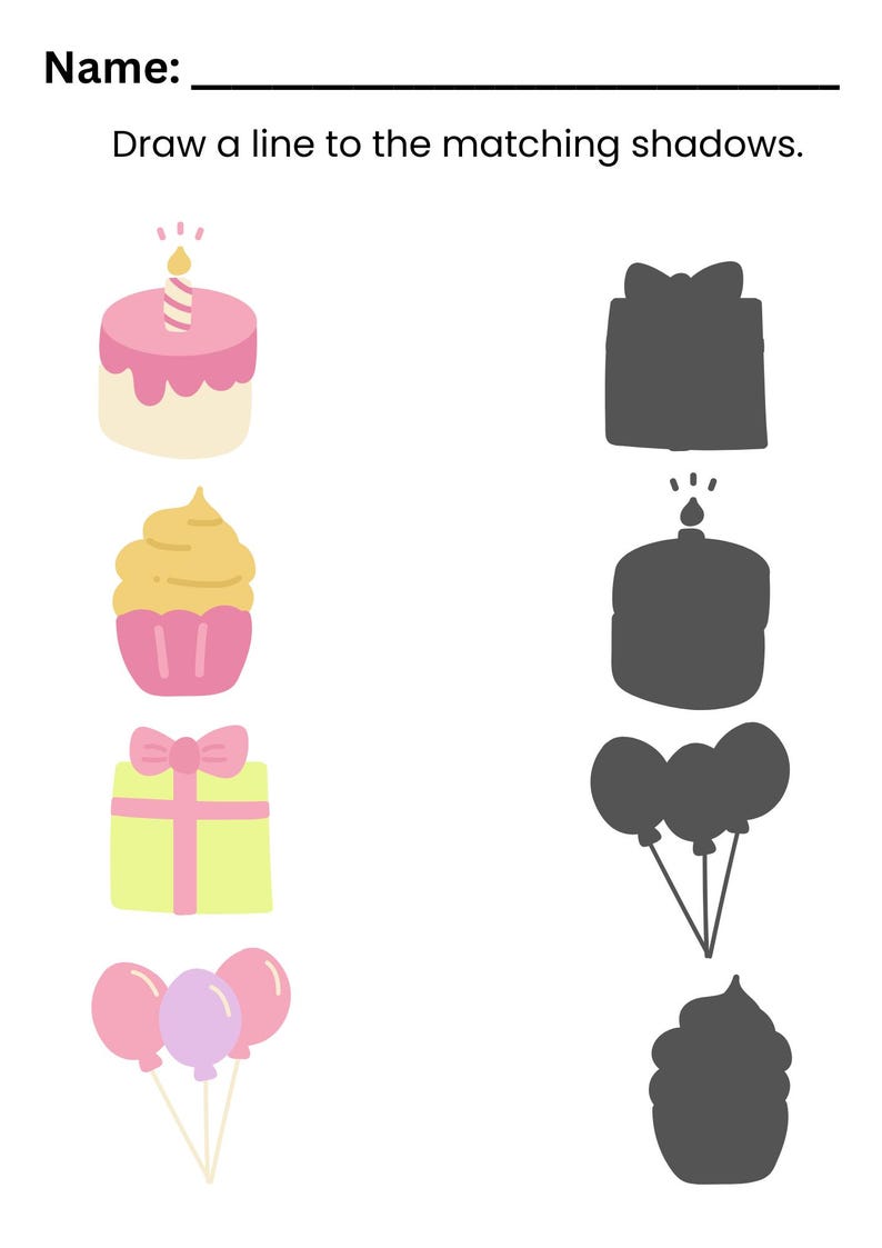 30 Shadow Matching Activity Worksheets, Match the Picture, Kindergarten ...