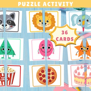 Animal Shapes Matching Card Game, Symmetry Puzzle, Printable Toddler ...