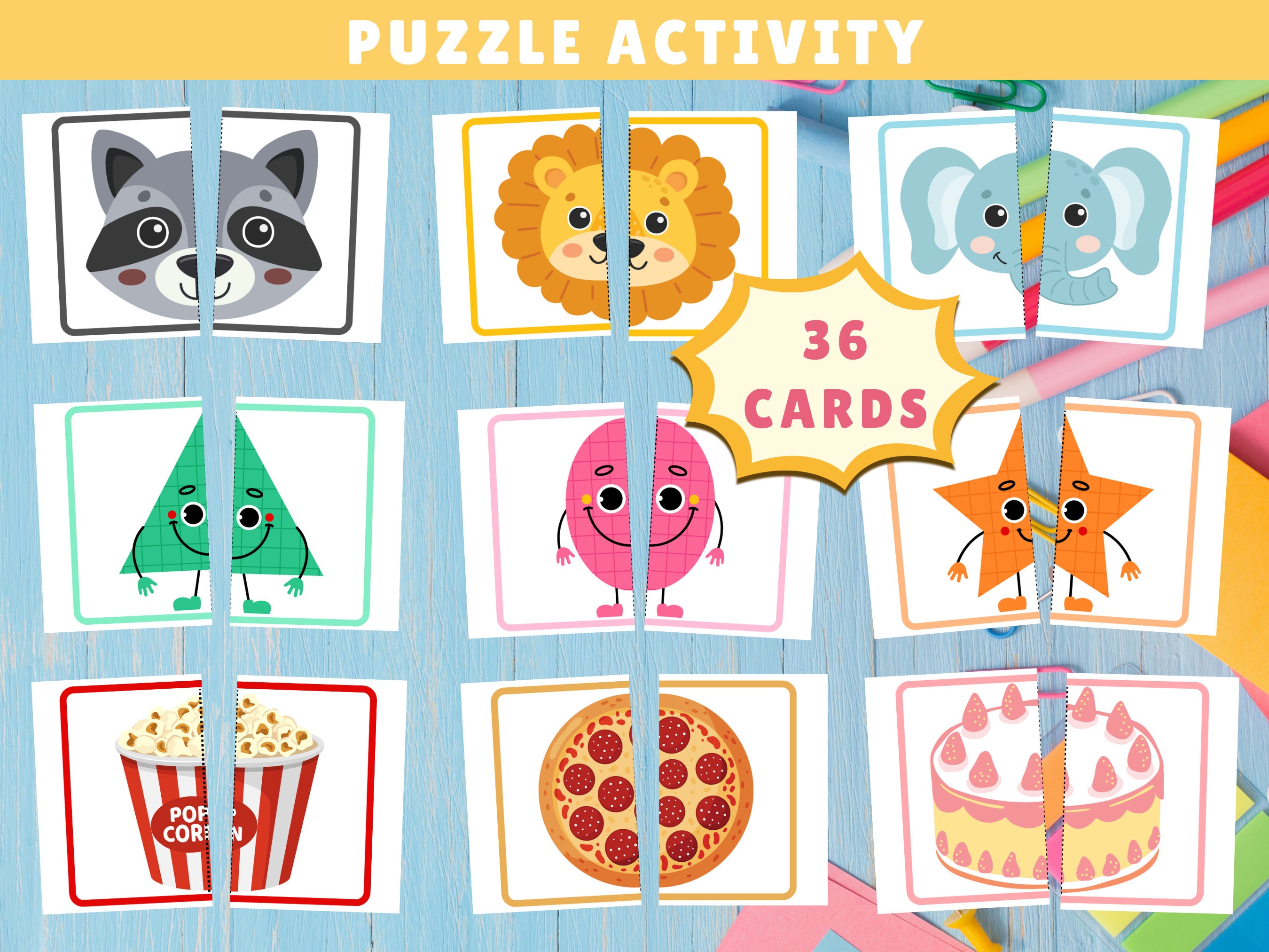 Animal Shapes Matching Card Game, Symmetry Puzzle, Printable Toddler ...