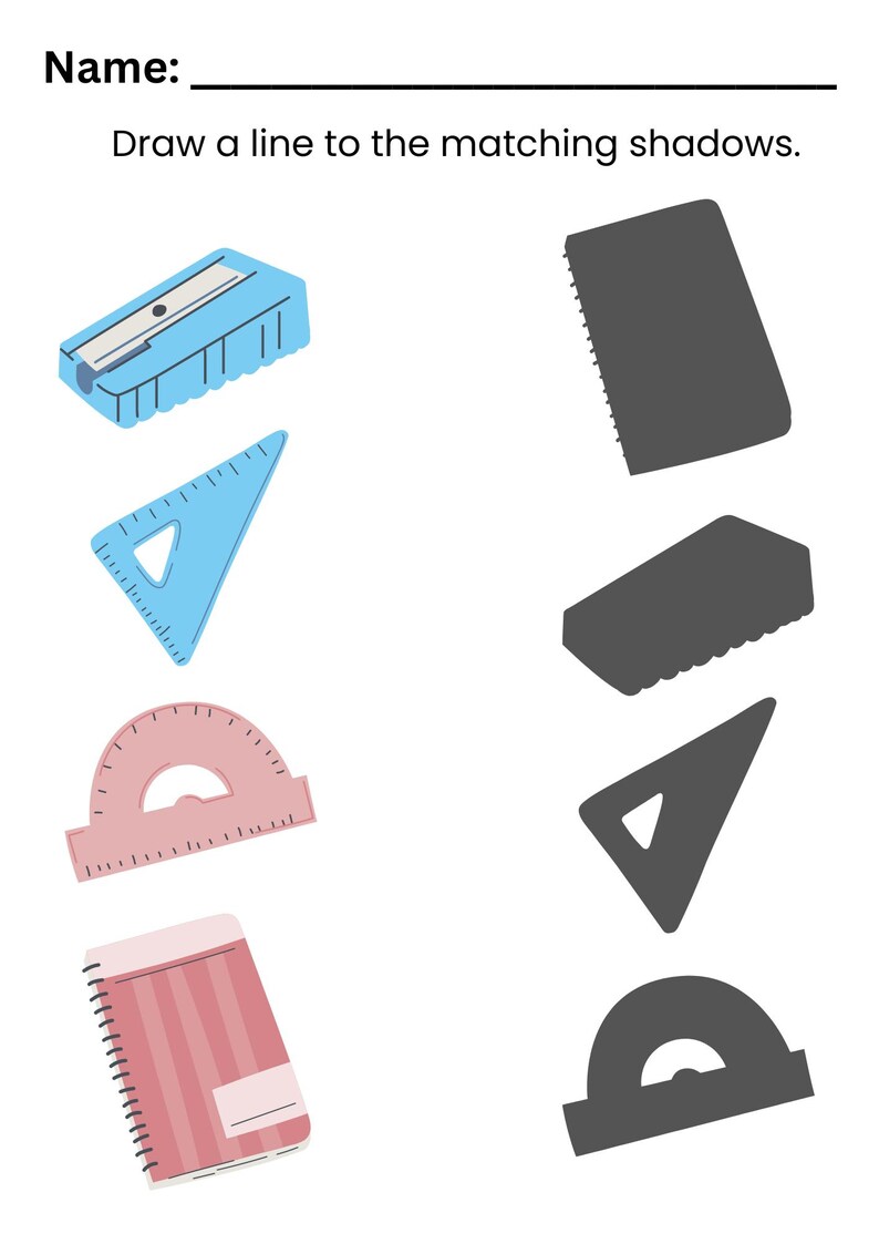 30 Shadow Matching Activity Worksheets, Match the Picture, Kindergarten ...