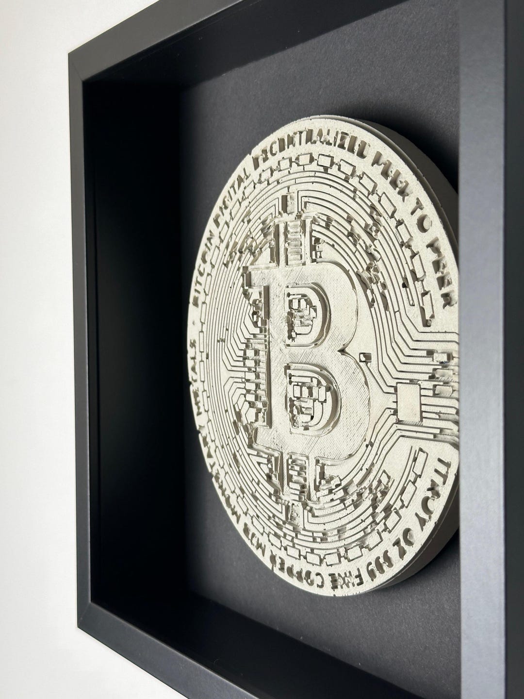 Handmade Concrete Bitcoin Coin in a Black Frame – Elegant Crypto Decor ...